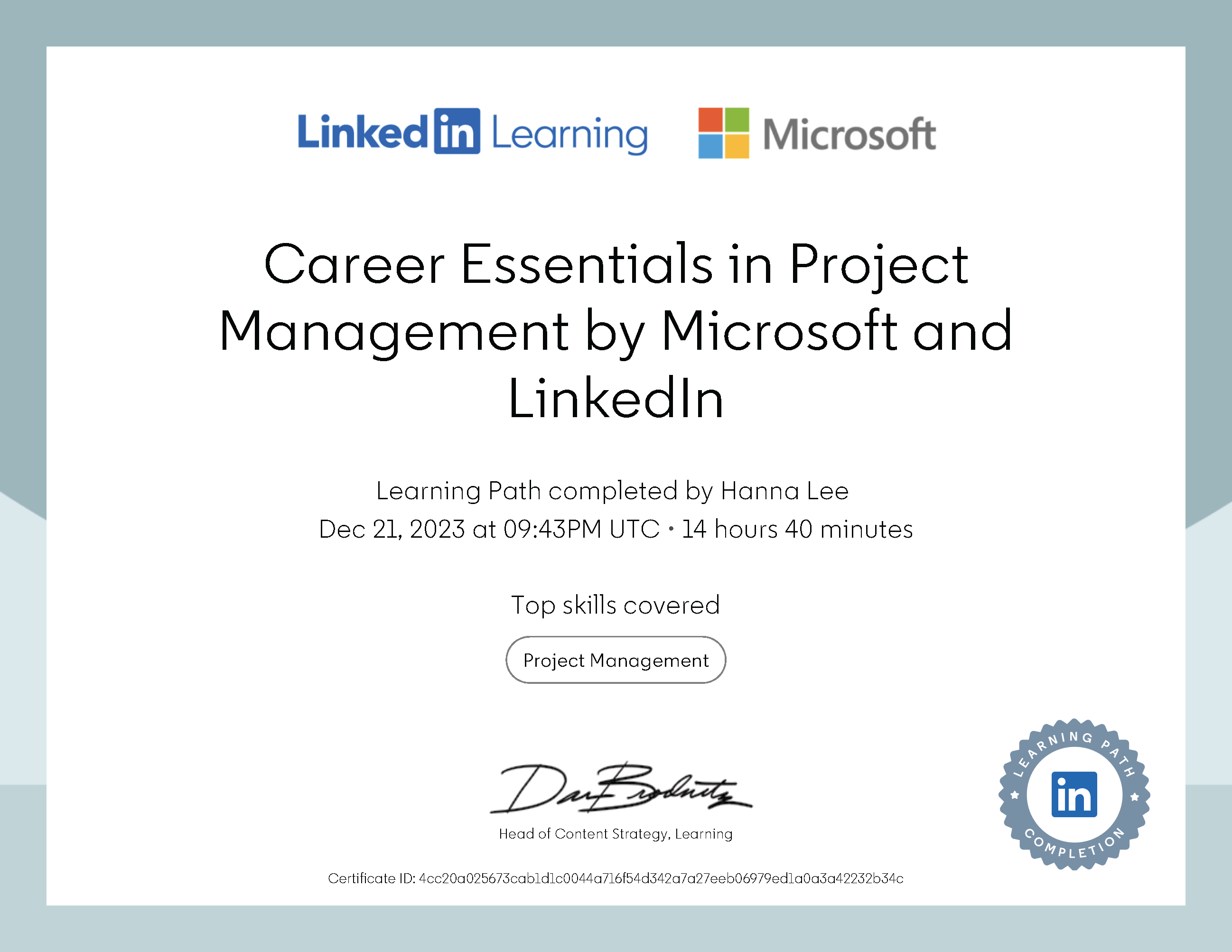 Microsoft Certificate of Completion: Project Management - SEVIS SAVVY Microsoft Certificate of Completion: Project Management - SEVIS SAVVY